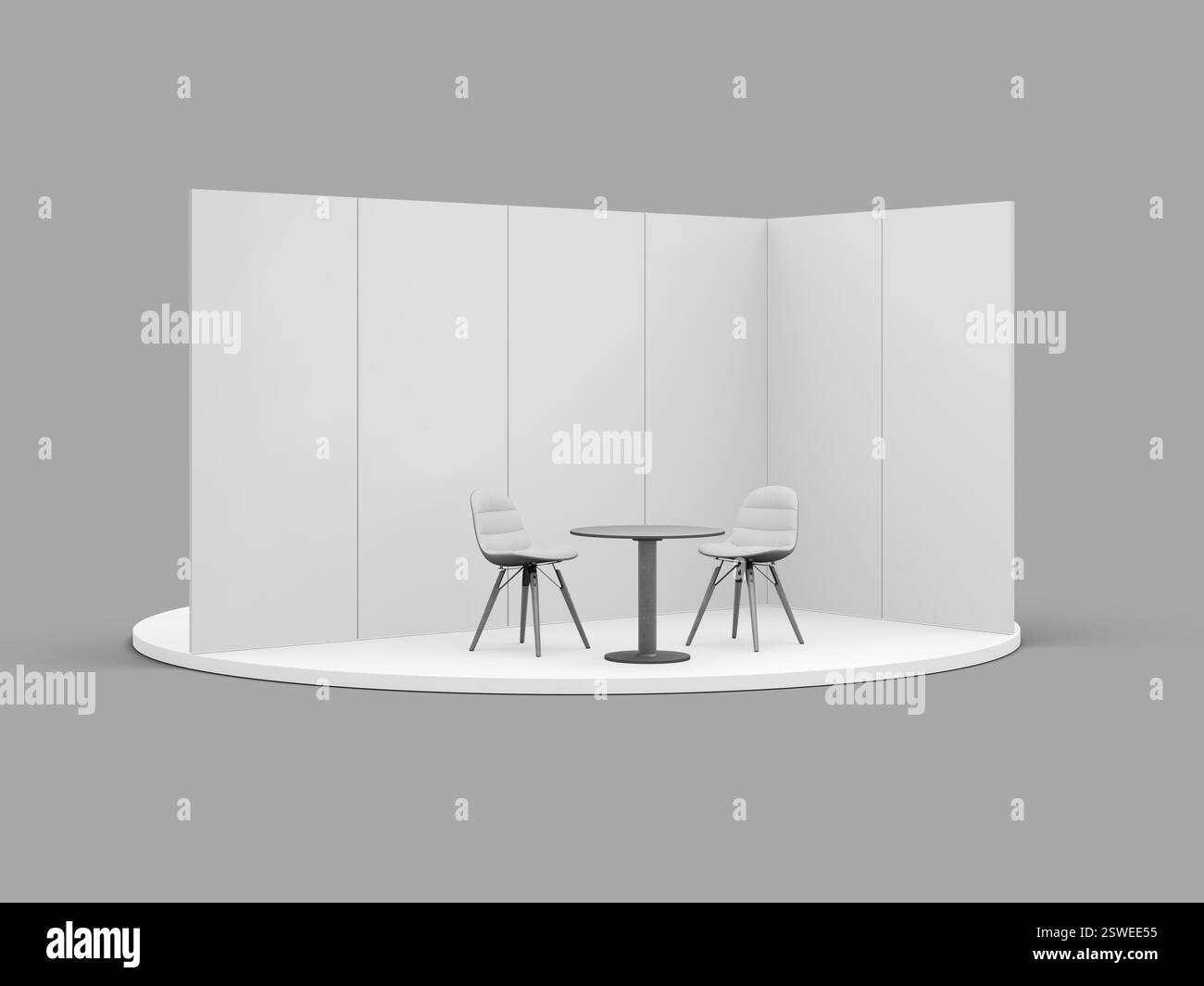Exhibition Booth Mockup with Chair and Table 3D Rendering Stock Photo ...