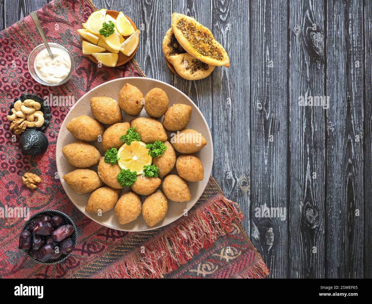 Arabic meat appetizer Kibbeh. Traditional Arabic kibbeh with lamb and ...