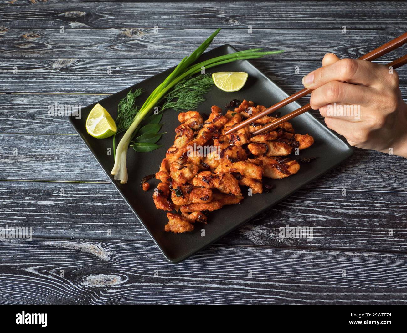 Indian food spicy chicken fry south india dish top view hi-res stock ...