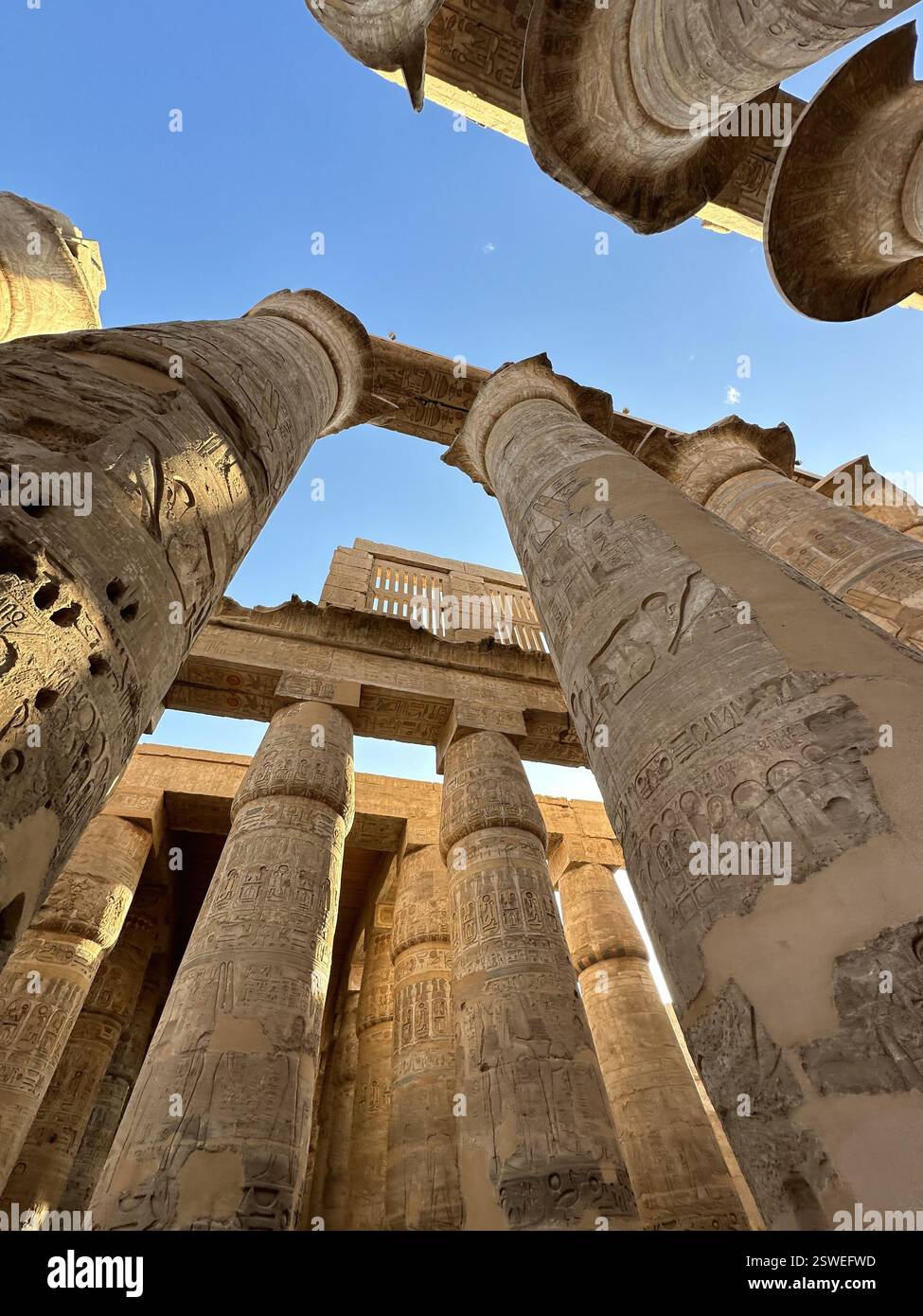 Columns in the form of papyrus stalks with bas-relief at the Great ...