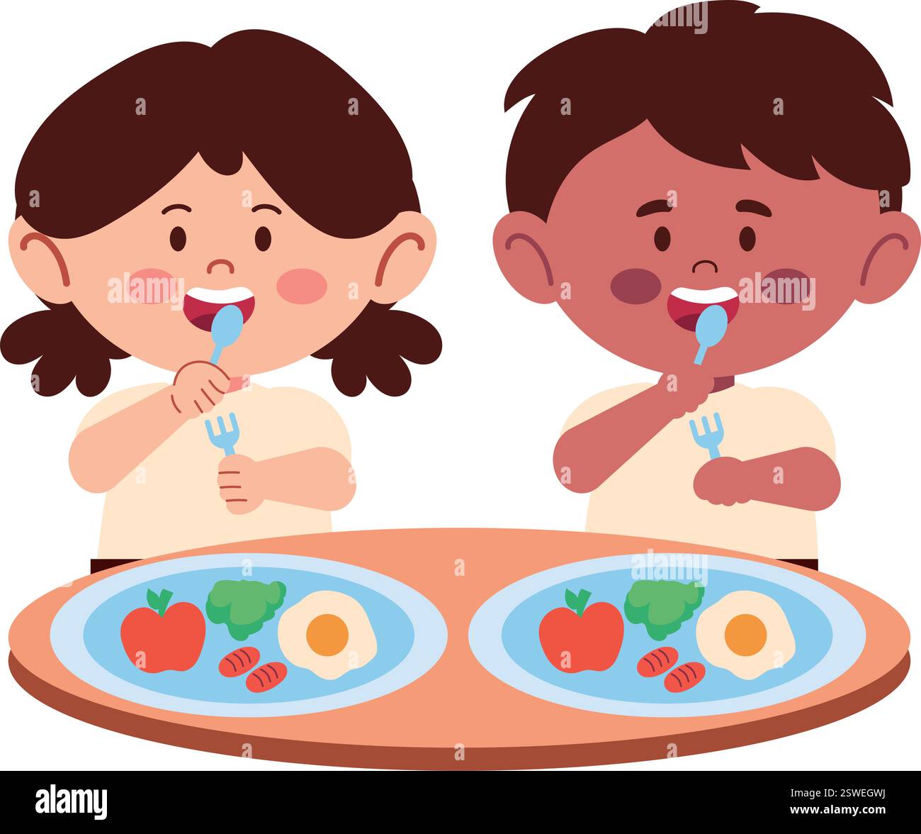 Student Eating Two Kids Lunch Cartoon Stock Vector Image & Art - Alamy