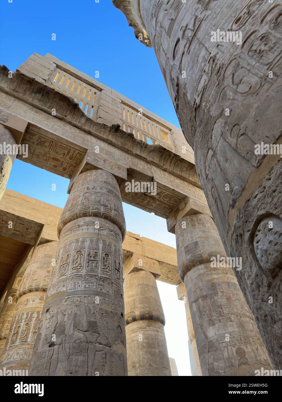 Columns in the form of papyrus stalks with bas-relief at the Great ...