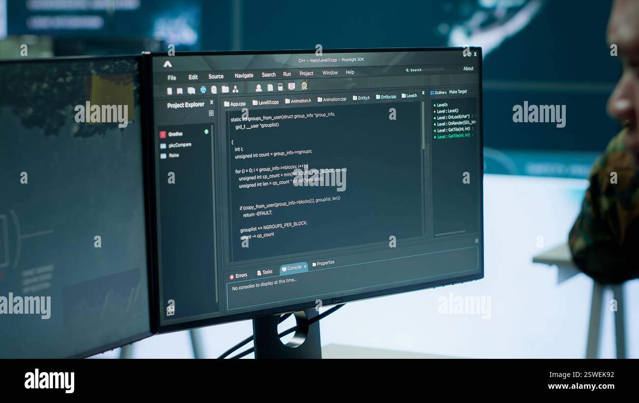 Military professionals in a mission control center employs modern ...