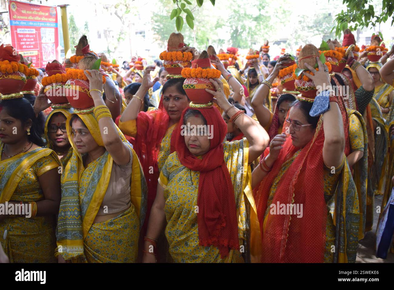 New Delhi, India July 25 2024 - Women with Kalash on head during ...