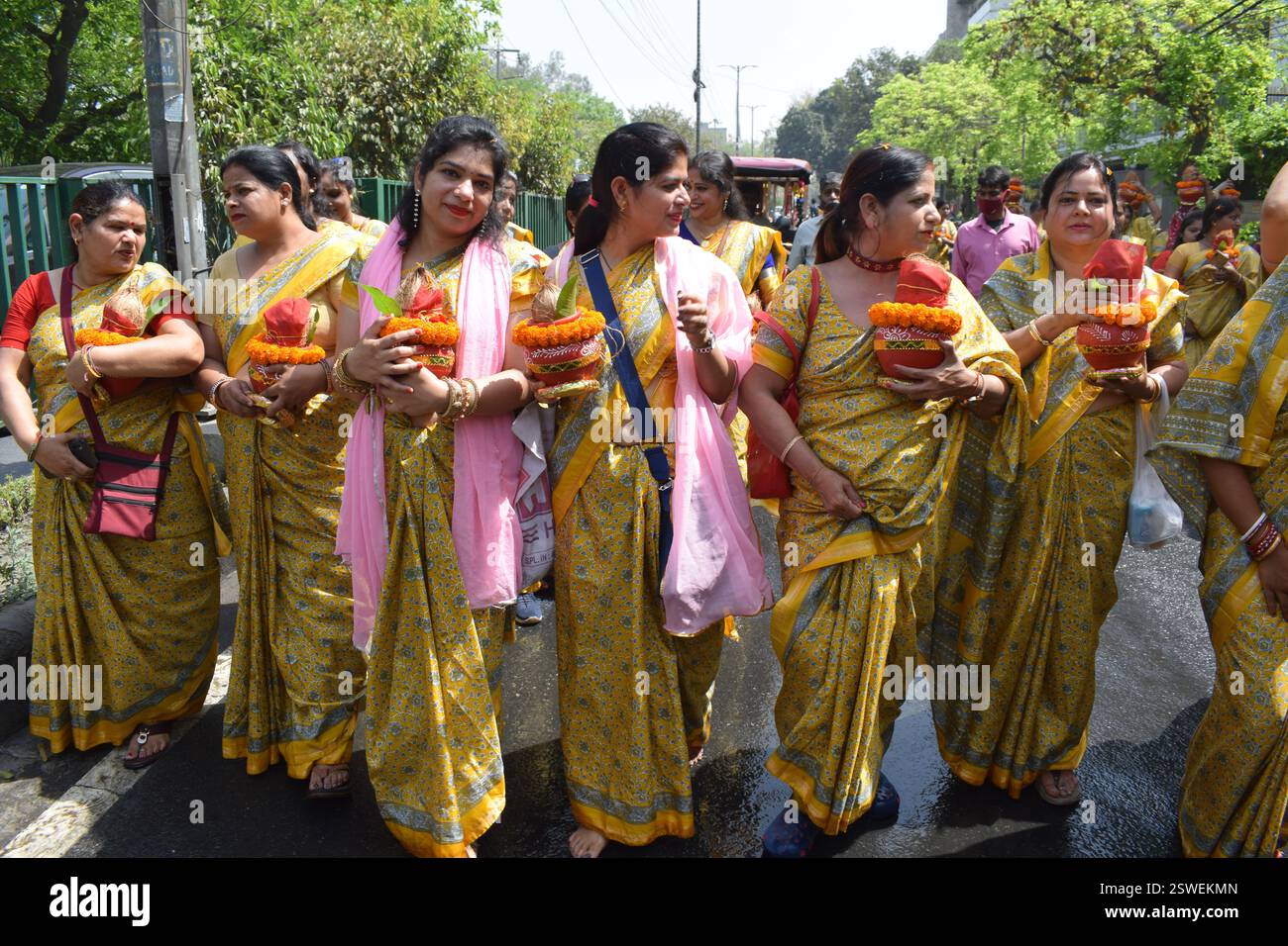 New Delhi, India July 25 2024 - Women with Kalash on head during ...