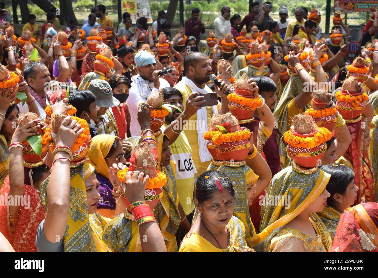 New Delhi, India July 25 2024 - Women with Kalash on head during ...