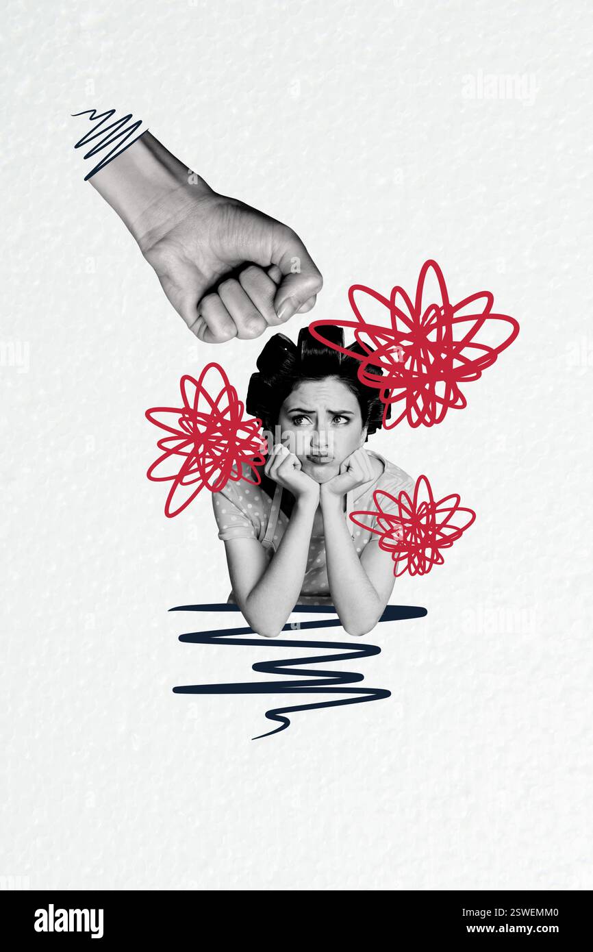 Sketch image trend artwork montage 3D collage of hand fist power young ...