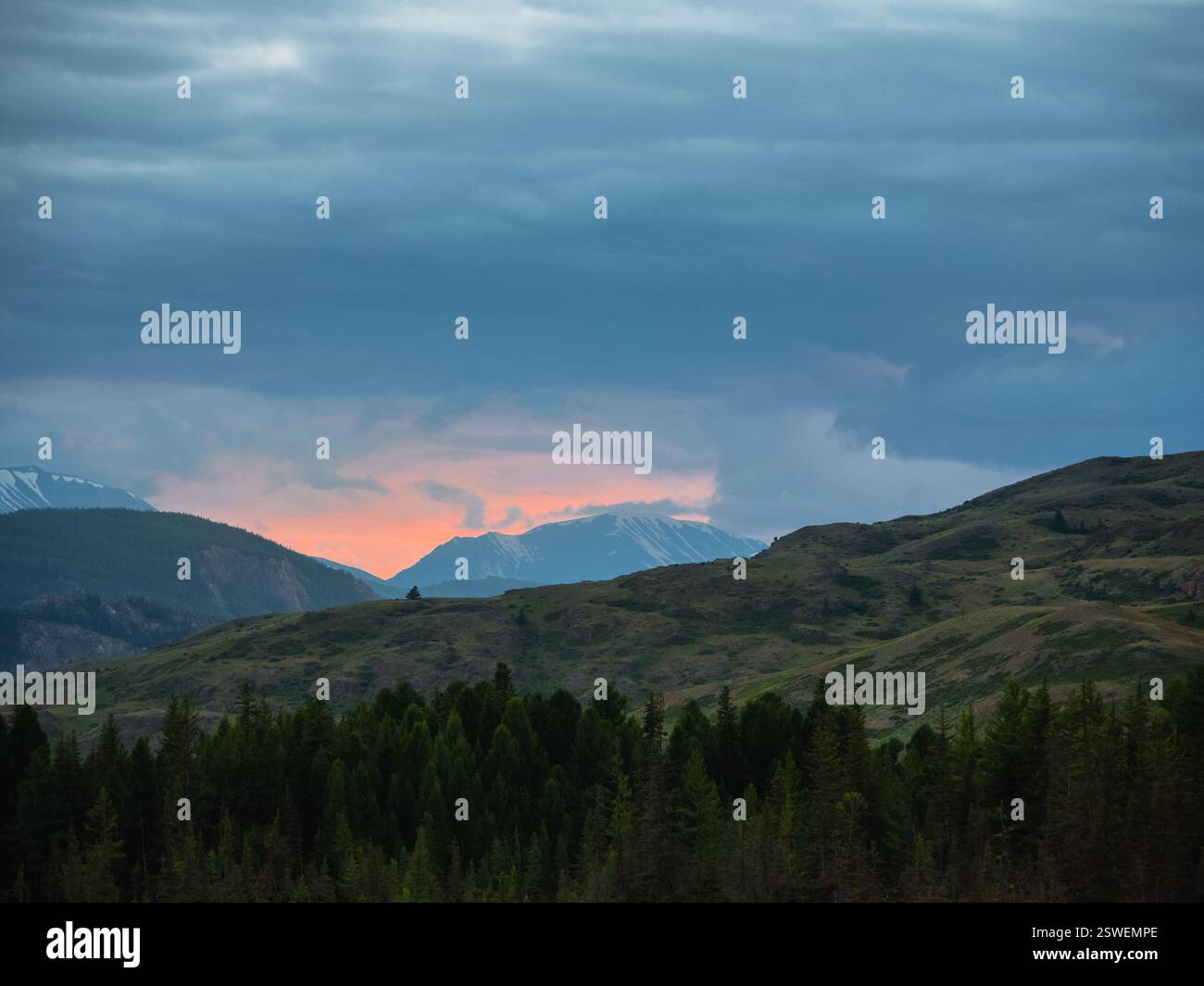 Colorful nature scenery with sunset or sunrise. Atmospheric landscape ...