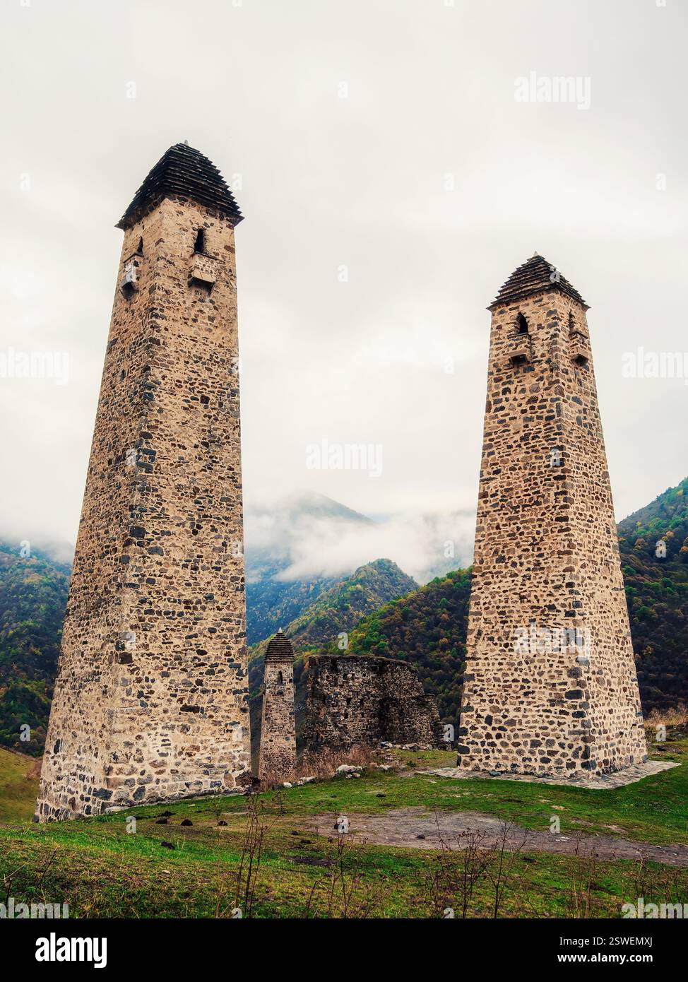 Majestic battle towers of ingushetia historical monument hi-res stock ...