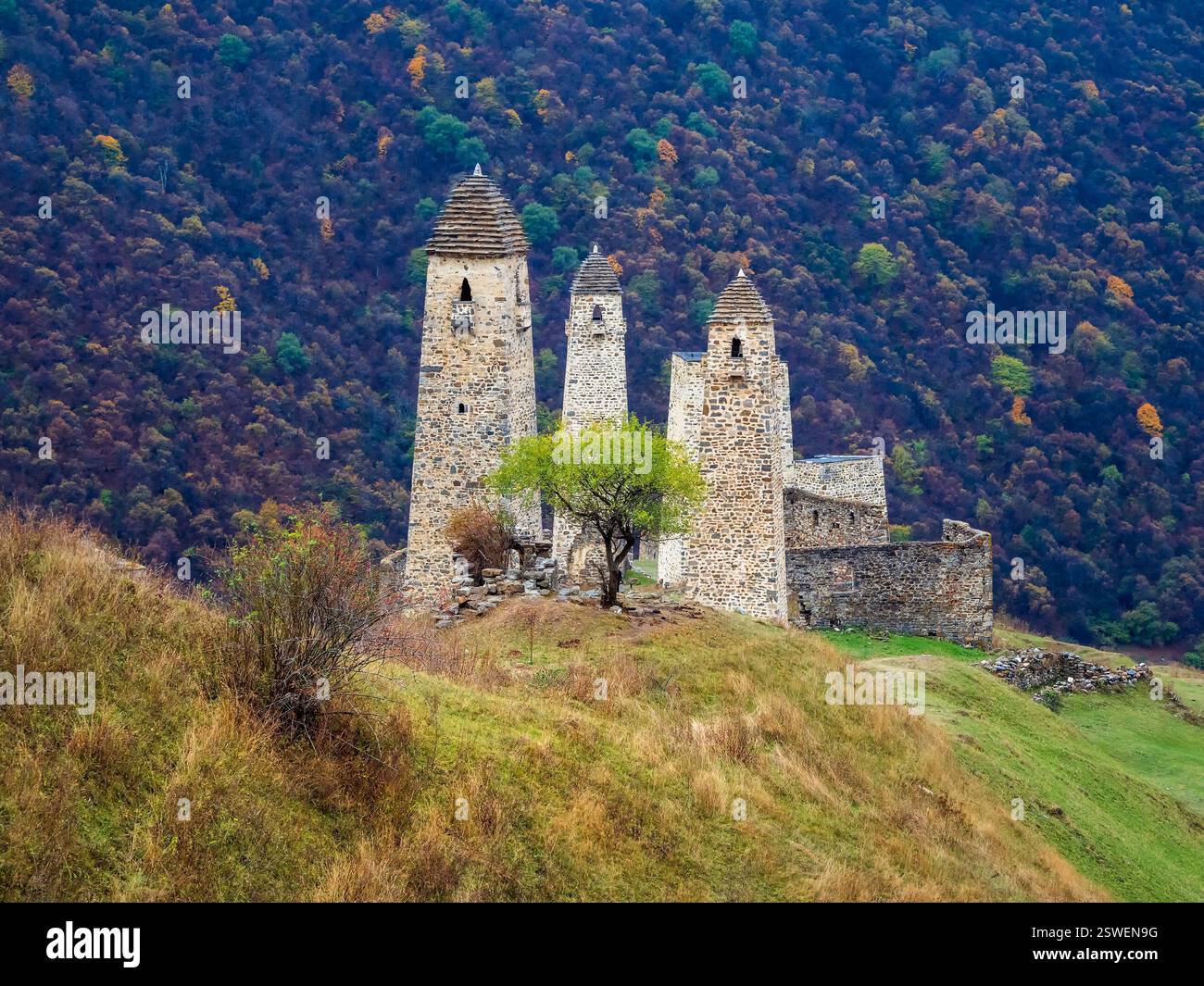 Majestic battle towers of Ingushetia. Beautiful historical monument ...