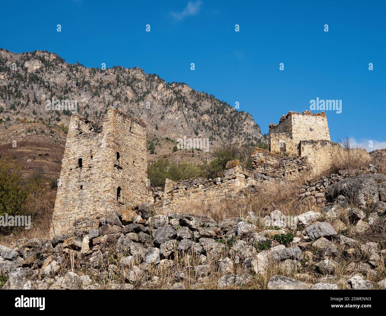 One of the authentic medieval castle type tower villages hi-res stock ...