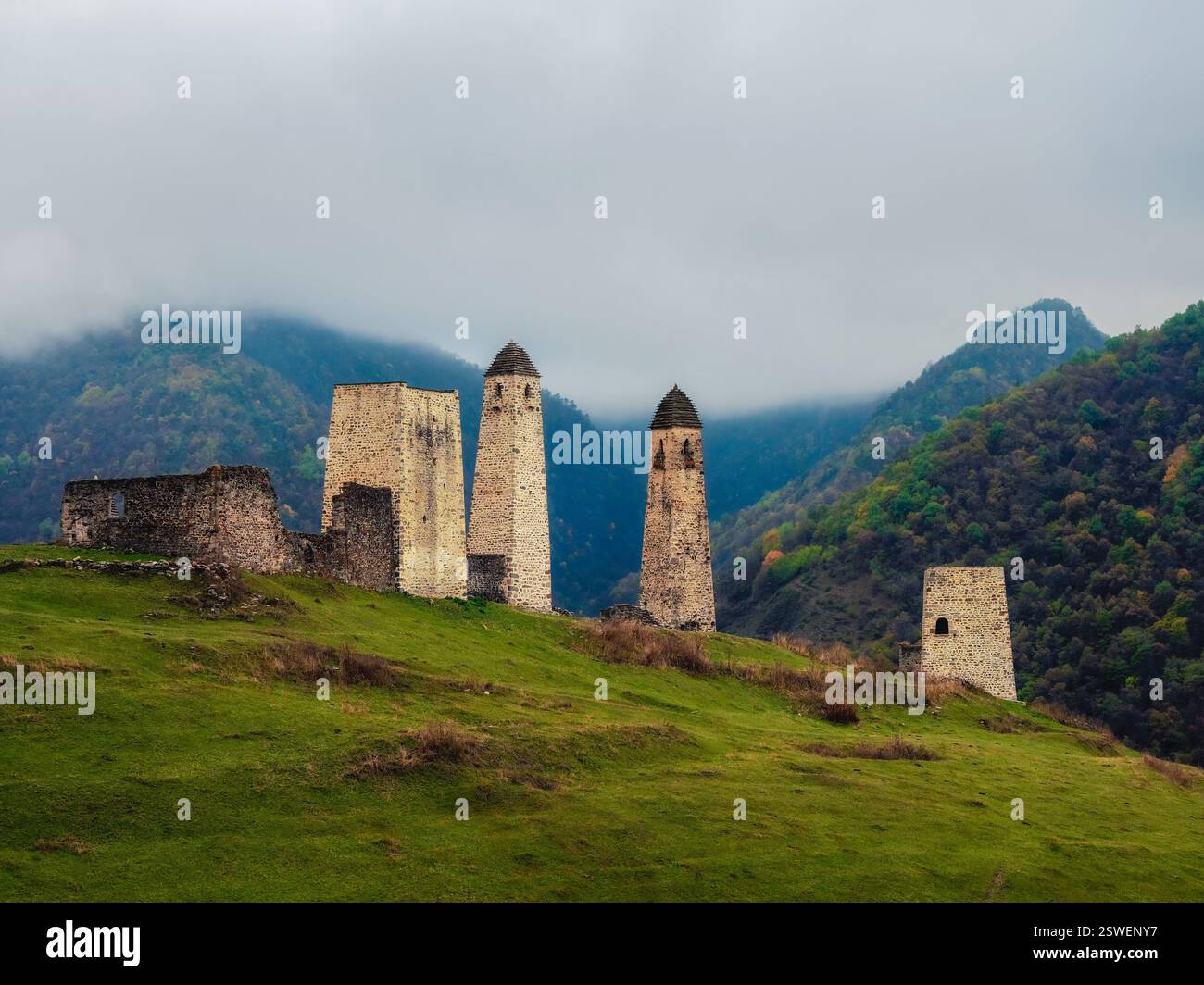 Majestic battle towers of Ingushetia. Historical monument, tourist ...