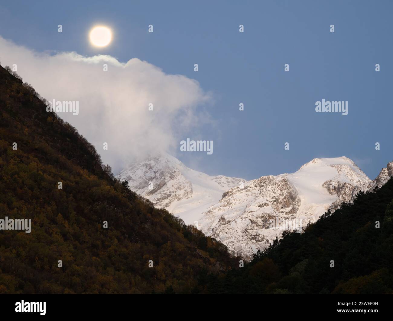 Blurred moon with nature background. Full moon over the mountain. Full ...
