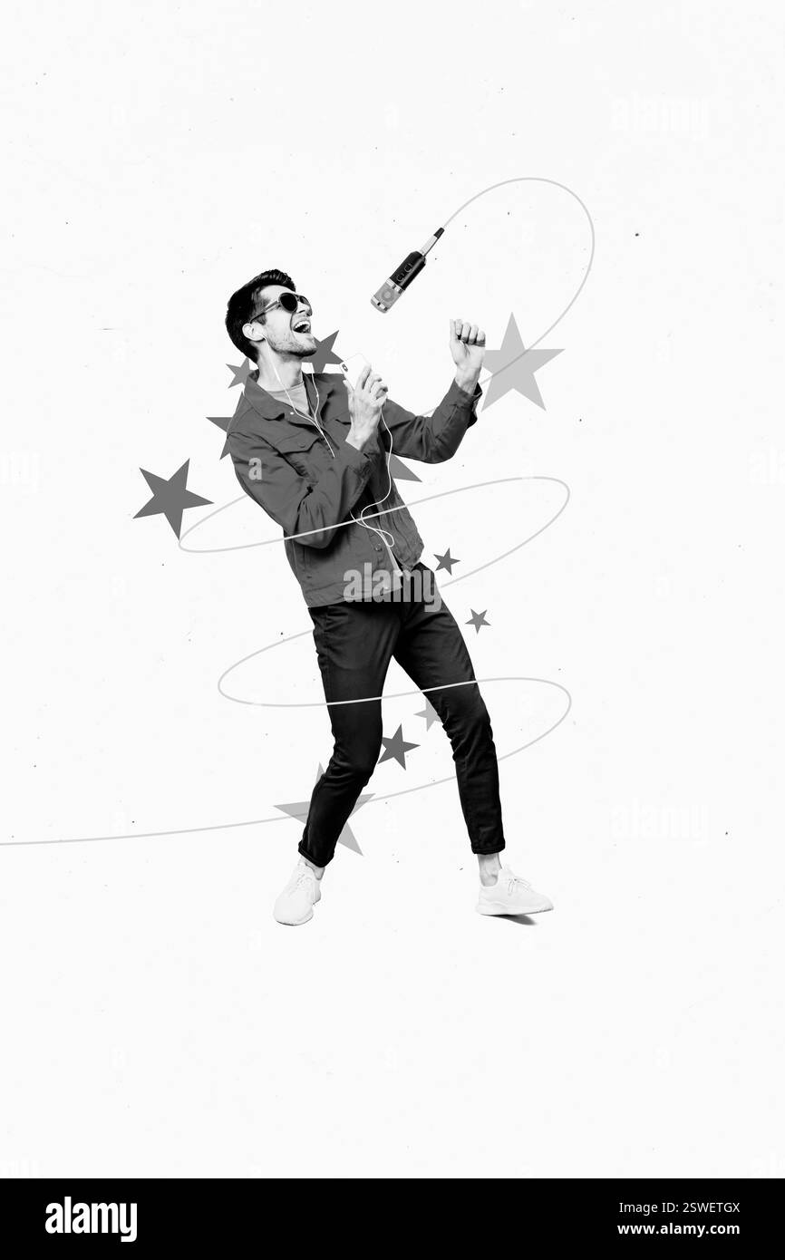 Minimalistic photo collage poster postcard picture sketch of talented ...