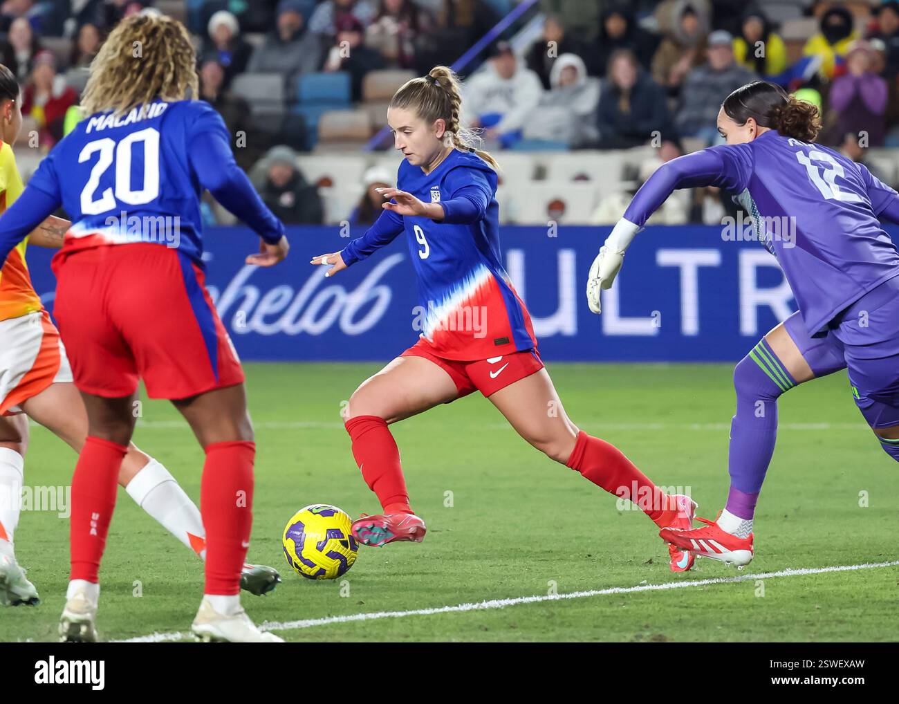 HOUSTON, TX - FEBRUARY 20: USA forward Ally Sentnor (9) in action in ...
