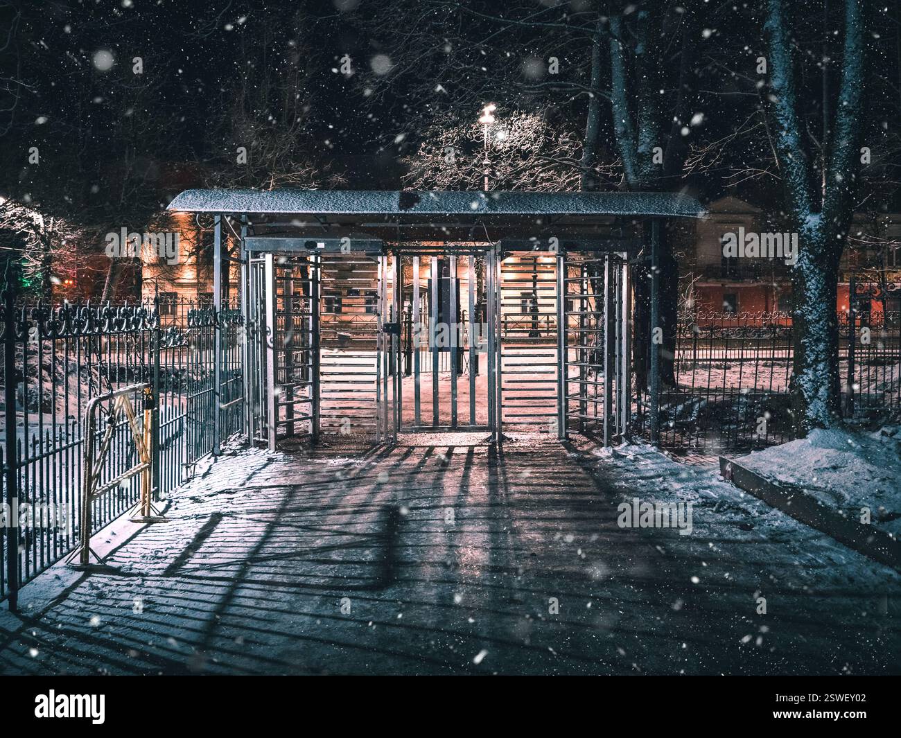 Turnstile, restricted entry. Closed gate exit to the street of the ...