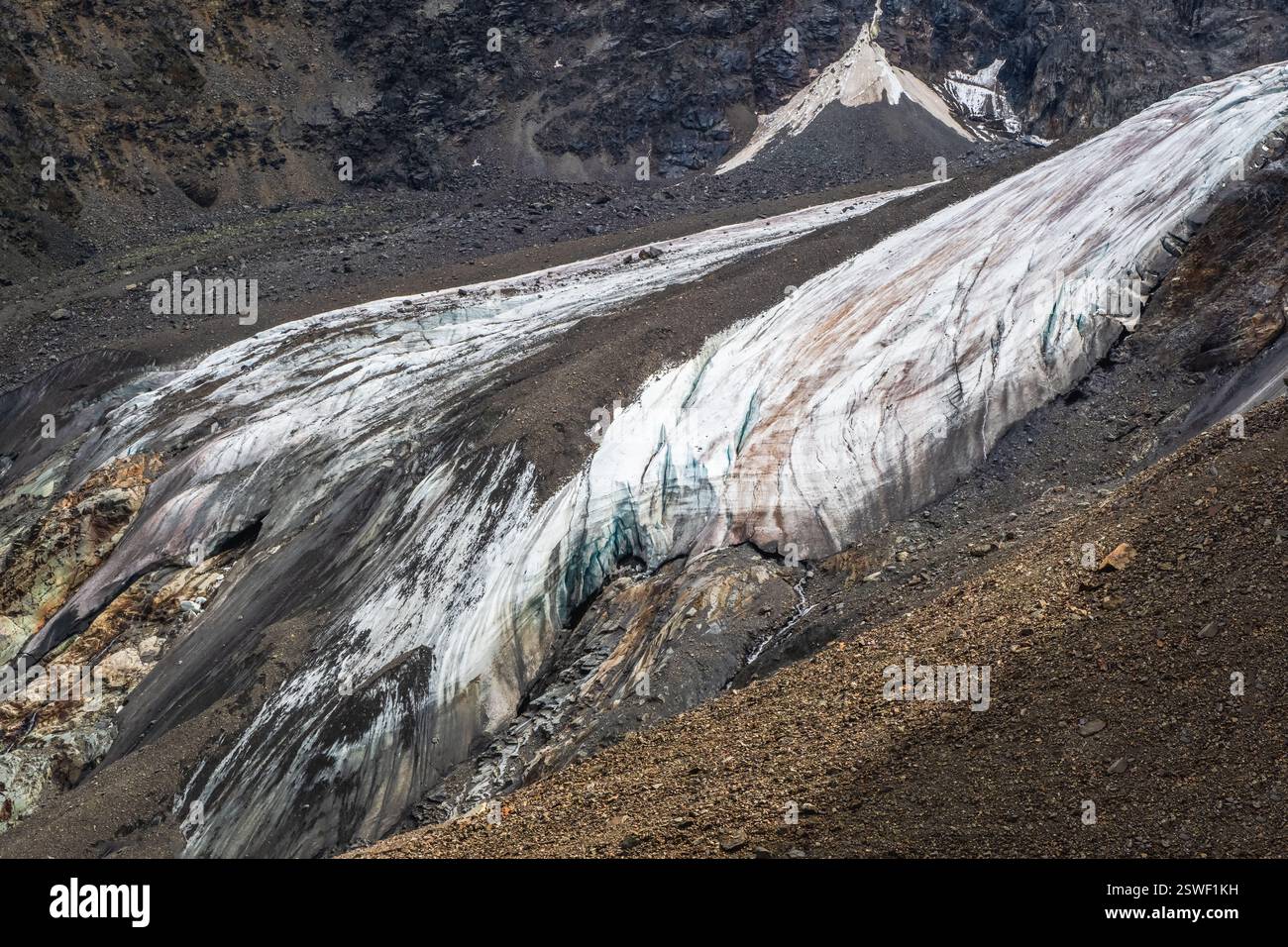 Nature background of dark glacier surface with cracks and scratches ...