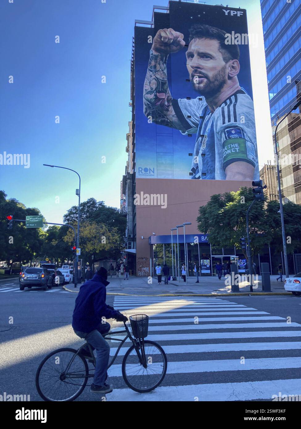 Giant photograph of Lionel Messi in winning pose, advertising for YPF ...