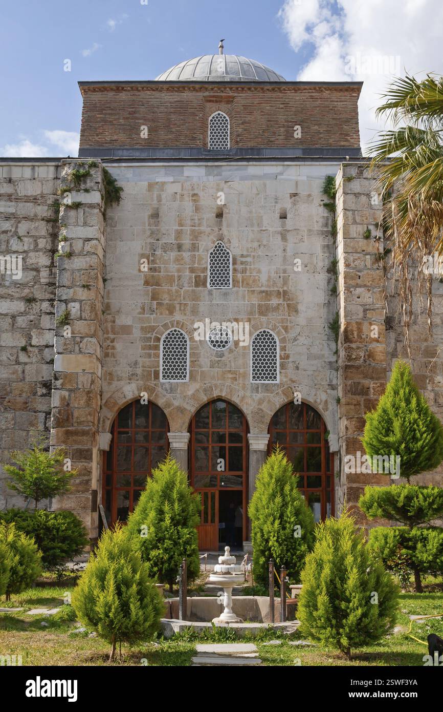 Isabey Mosque, inner courtyard with fountain and entrance to the prayer ...