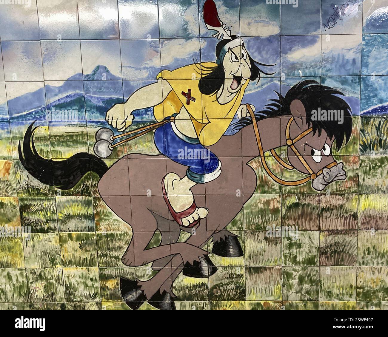 Tile painting with Patoruzu, a comic figure from the thirties, in the ...