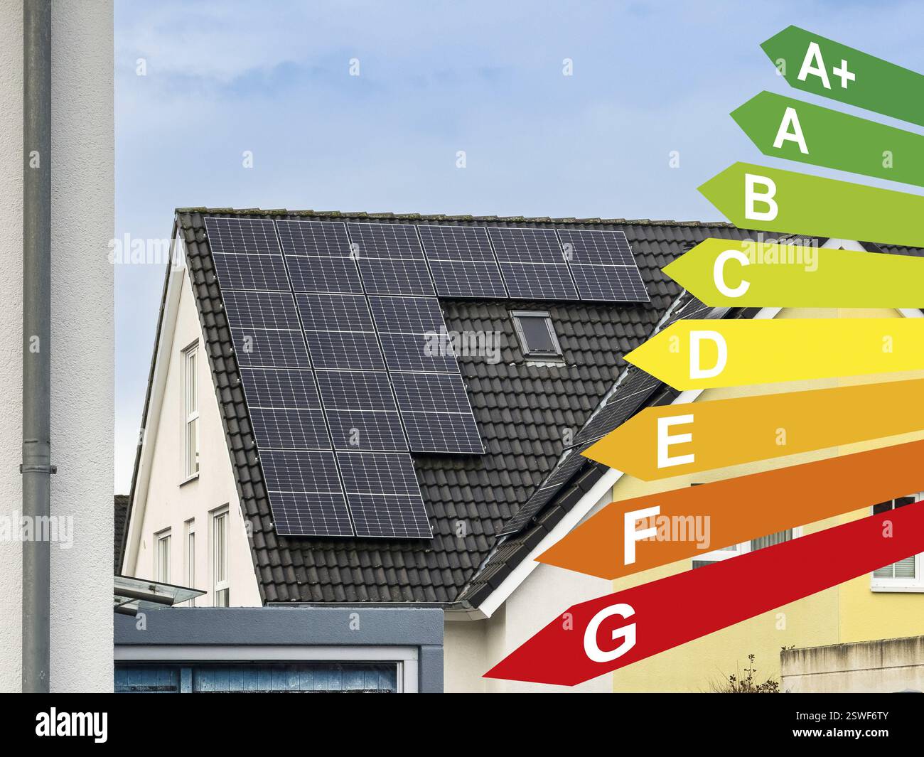 Solar panels on the roof of a house, energy efficiency classes ...