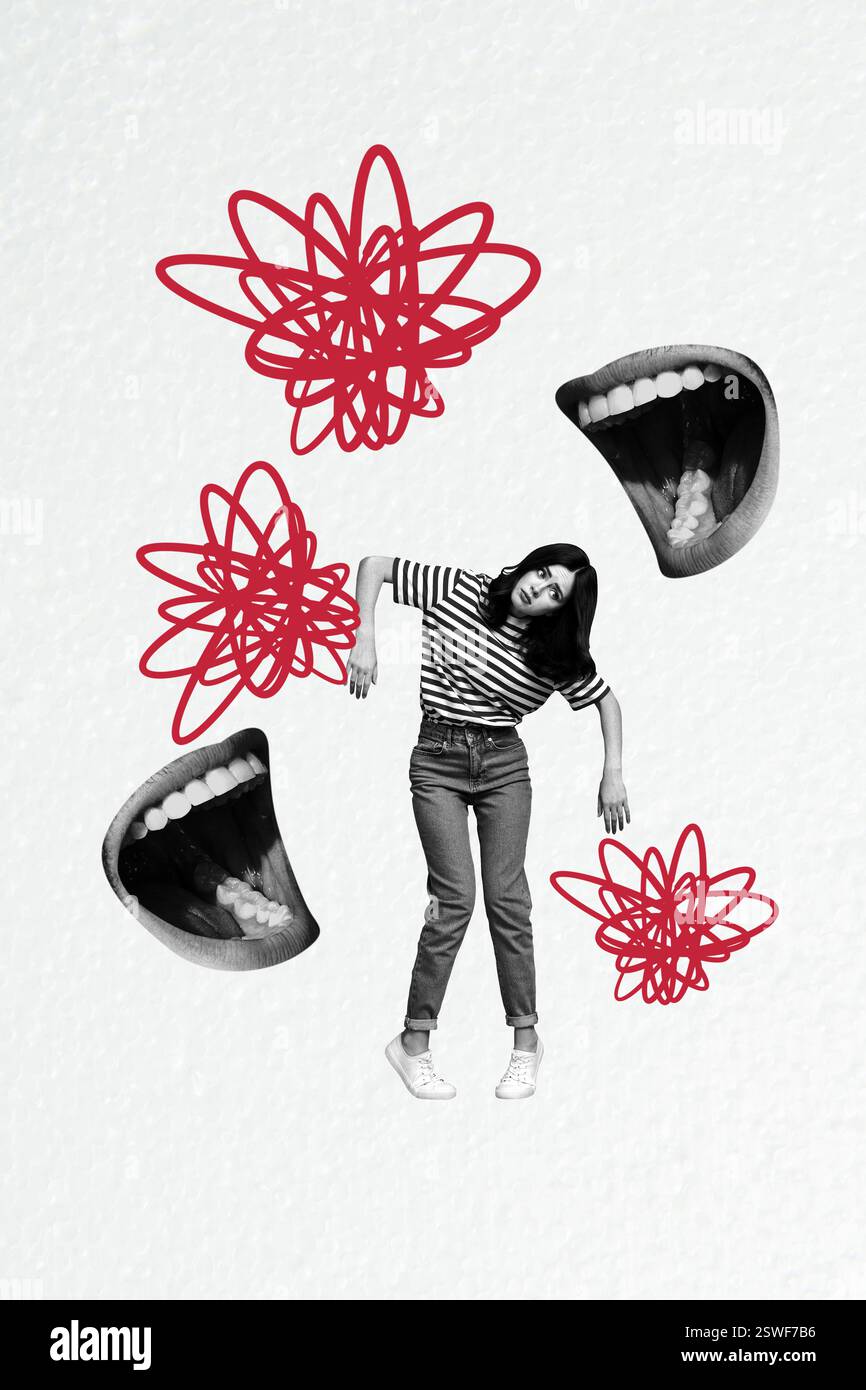 Creative design composite trend artwork collage of young lady doll pose ...