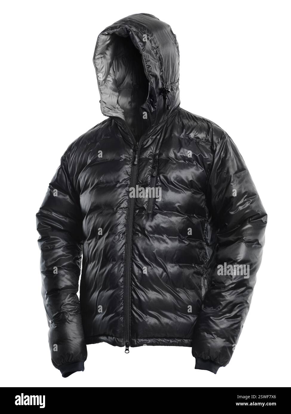 Black winter jacket with a hood. Invisible mannequin. Isolated on white ...