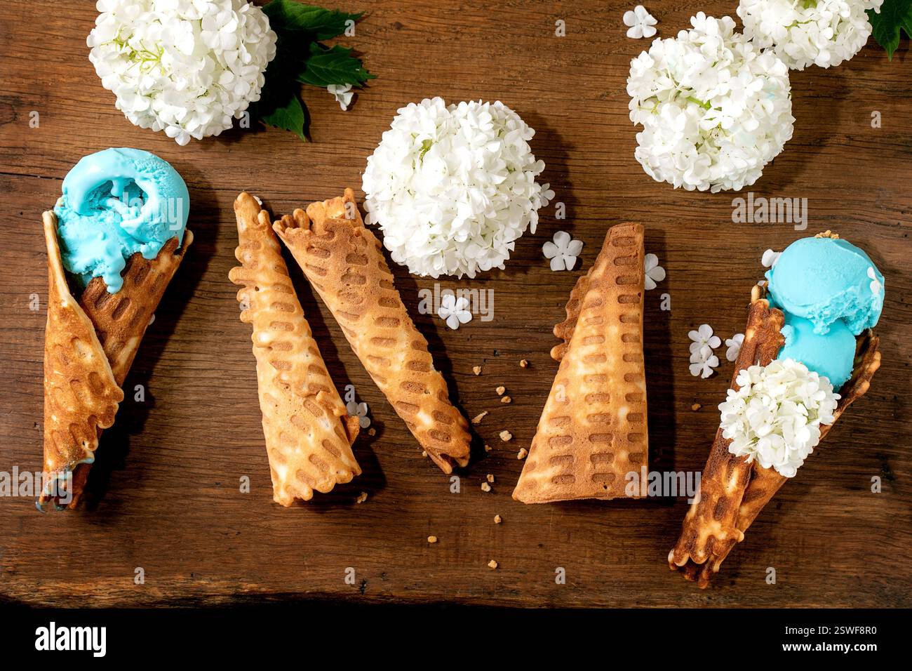 Turquoise ice cream in waffle cones hi-res stock photography and images ...