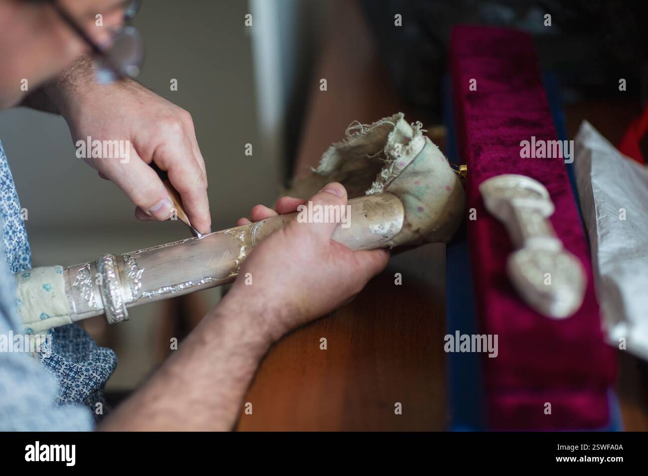 Silver blade scabbard, handmade, the process of creation Stock Photo ...