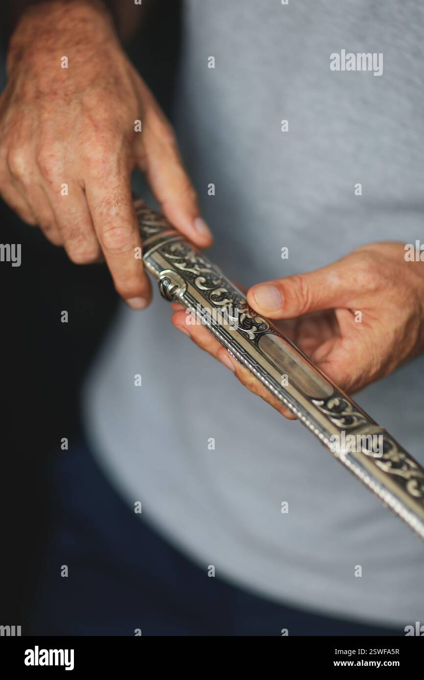 Silver blade scabbard, handmade, the process of creation Stock Photo ...