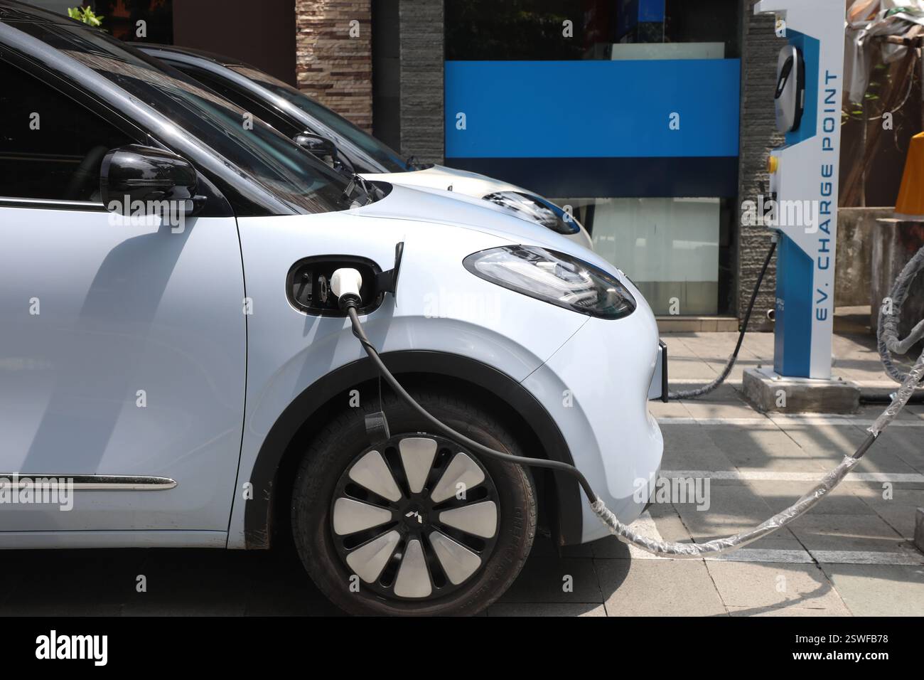 Electric car charging points on Jalan Hang Tuah, Sanur, Bali, Indonesia ...