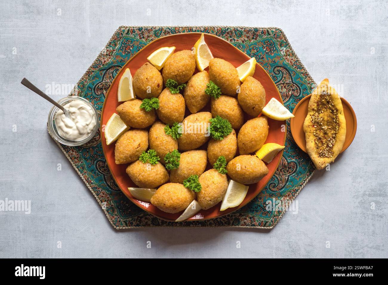 Arabic meat appetizer Kibbeh. Traditional Arabic kibbeh with lamb and ...