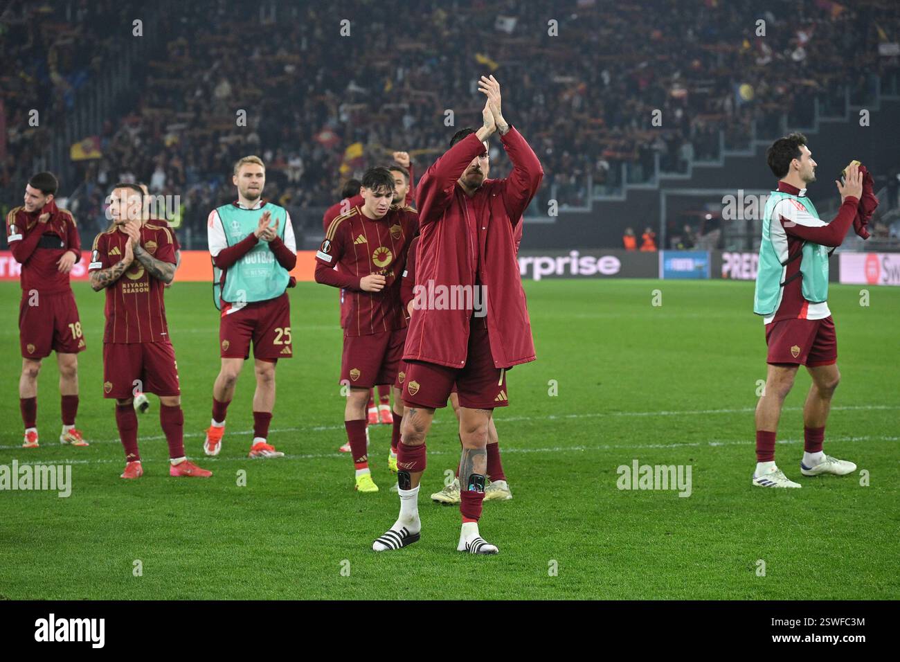 Roma player's seen celebrating the victory at the end of the match ...
