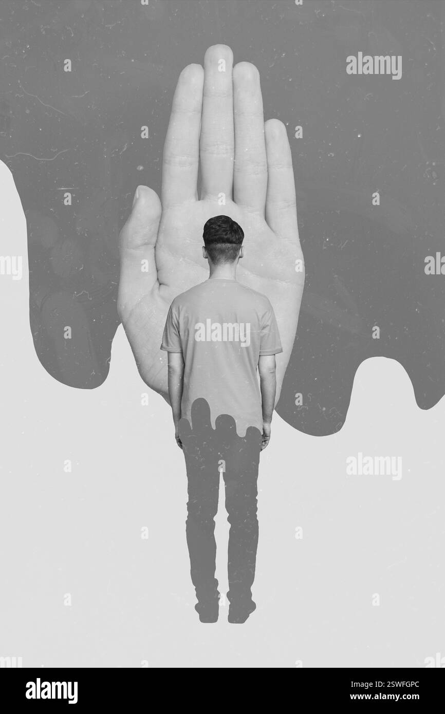 National activist collage of man stand back face no gesture stop ...