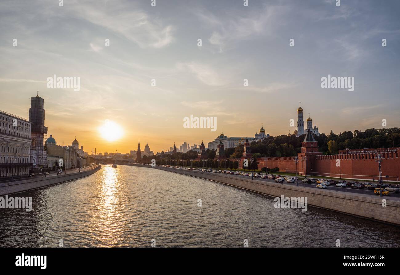 Beautiful evening view of the Moscow river and the architectural ...