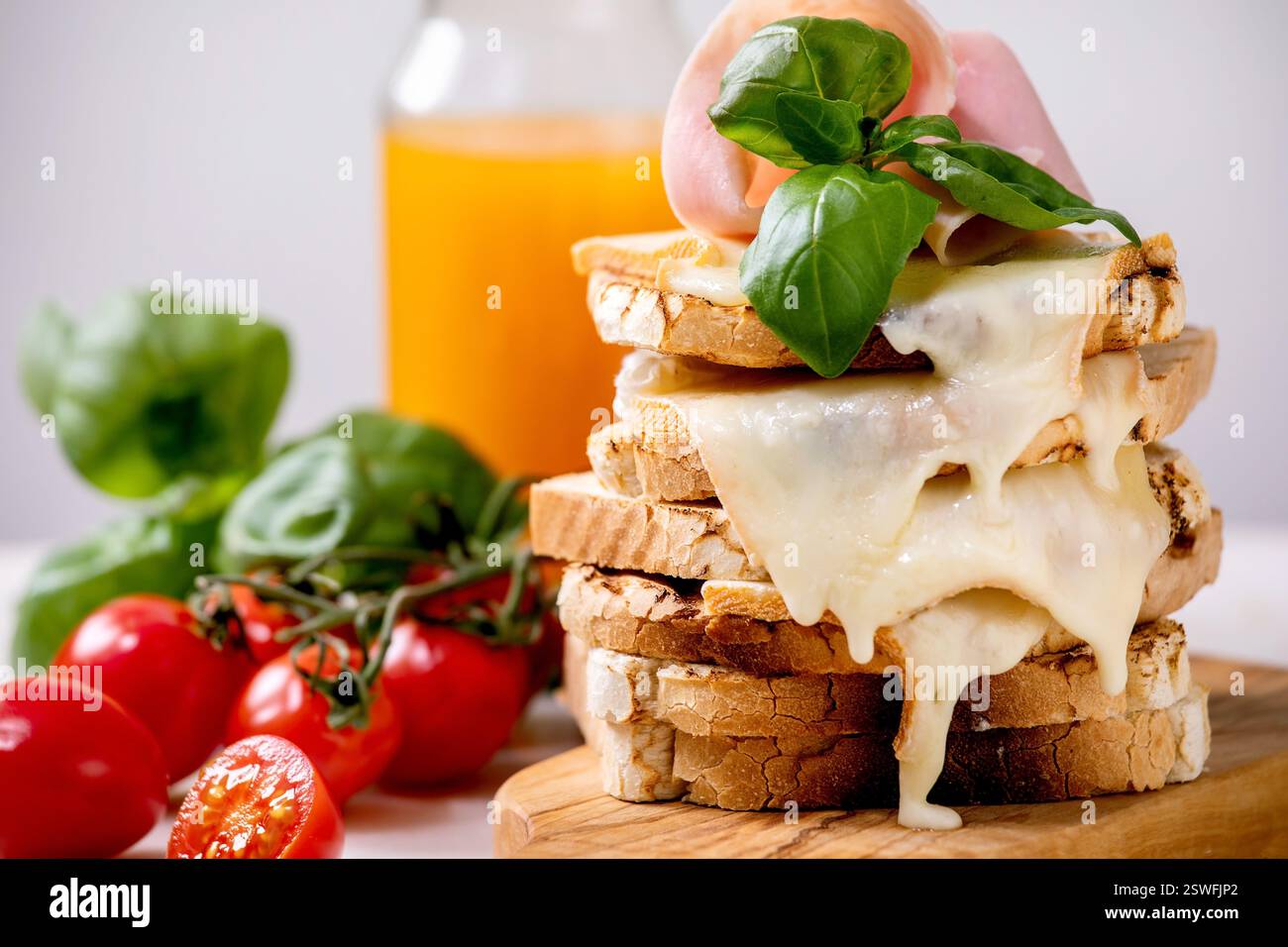 Stockpile of homemade toasted cheese pressed sandwiches Stock Photo - Alamy
