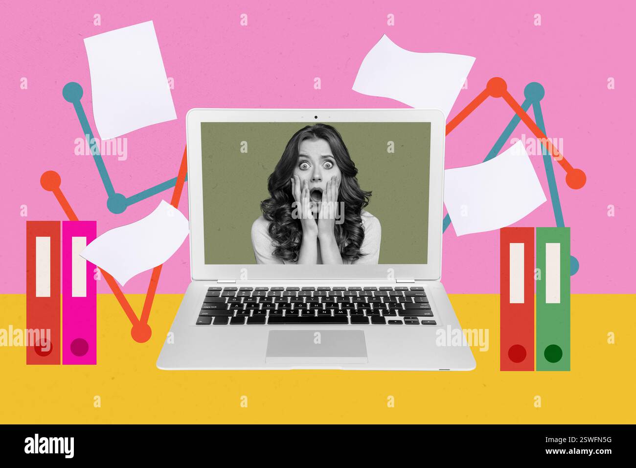Trend artwork template design 3D collage sketch of young lady shocked ...