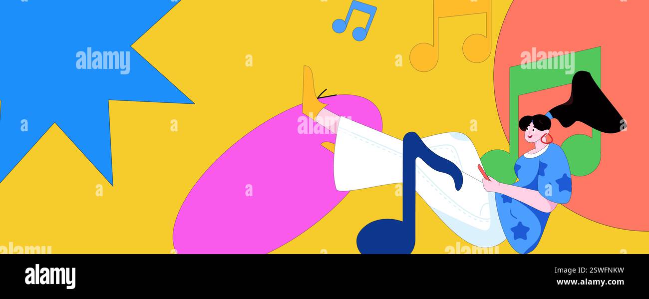 Music characters scene flat vector concept operation illustration Stock ...