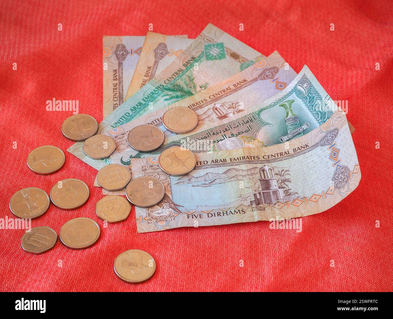 Arabic money dirham currency notes and coins Stock Photo - Alamy