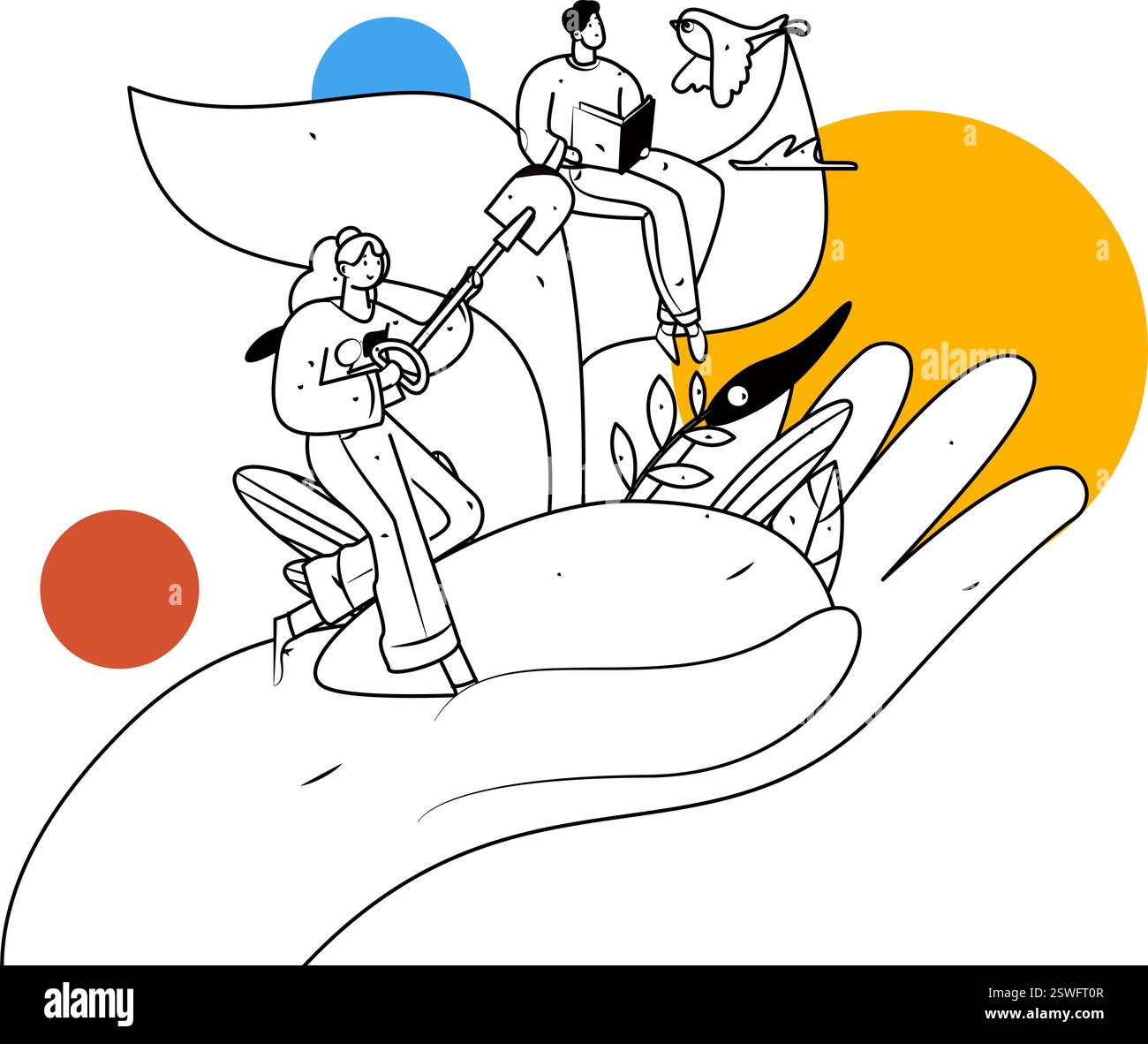 Business collaboration cloud computing flat vector concept operation ...