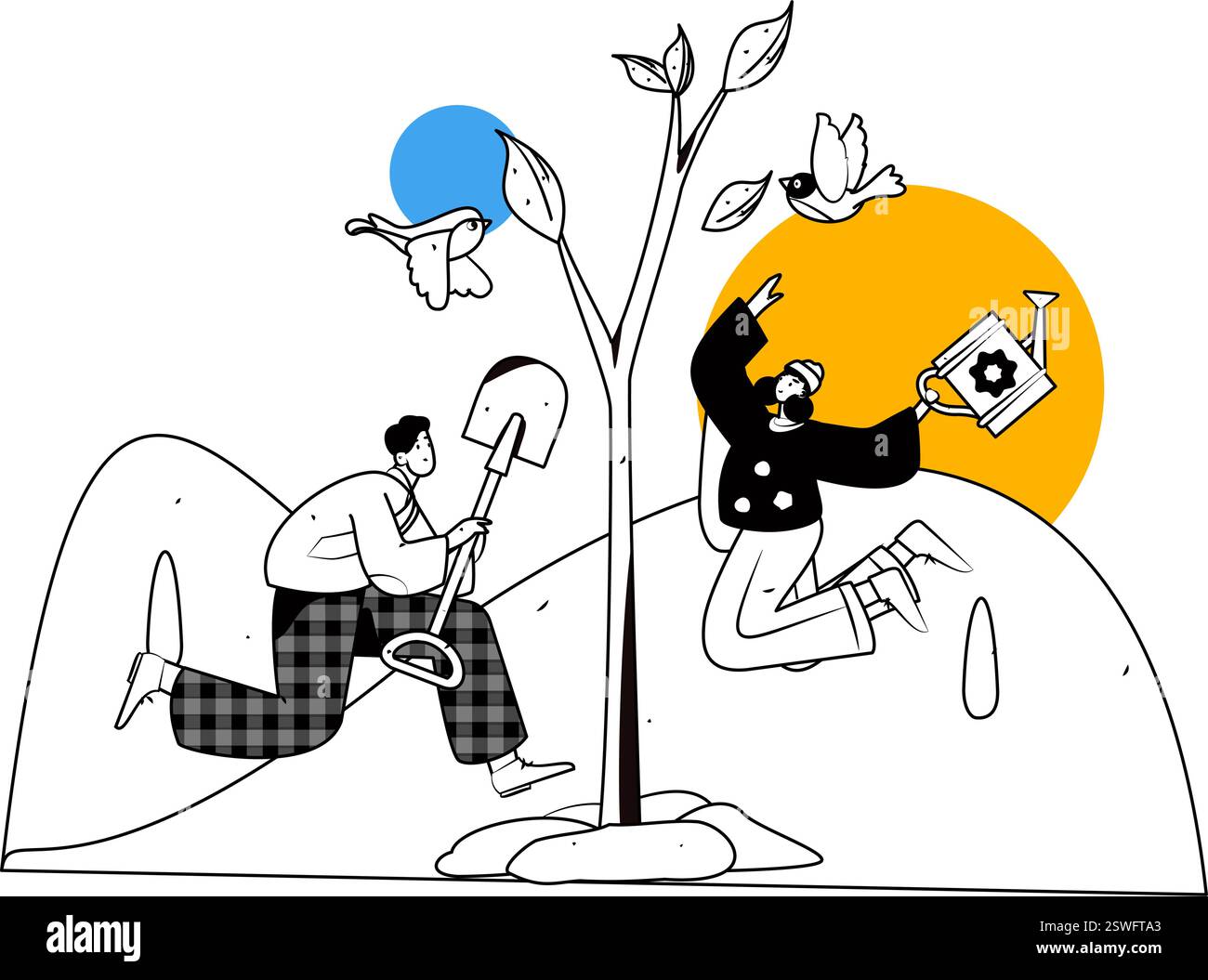 Business collaboration cloud computing flat vector concept operation hand drawn illustration ...