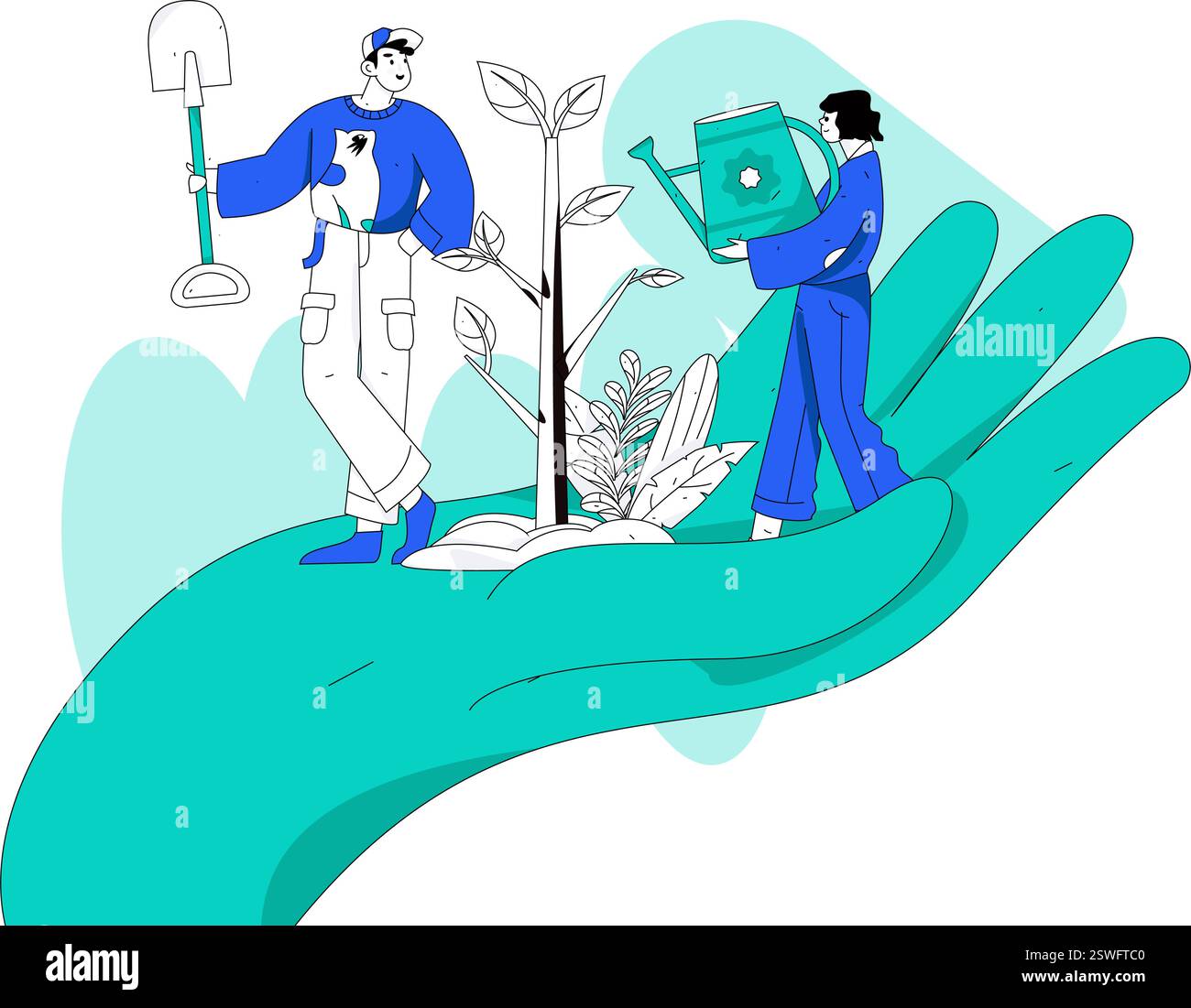 Business collaboration cloud computing flat vector concept operation hand drawn illustration ...