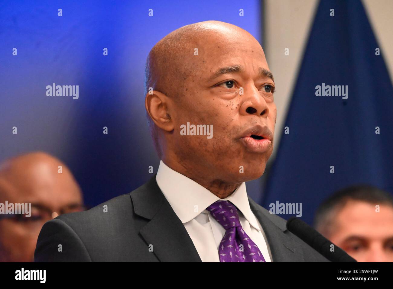 Mayor Eric Adams (Democrat of New York, New York) delivers remarks at a ...