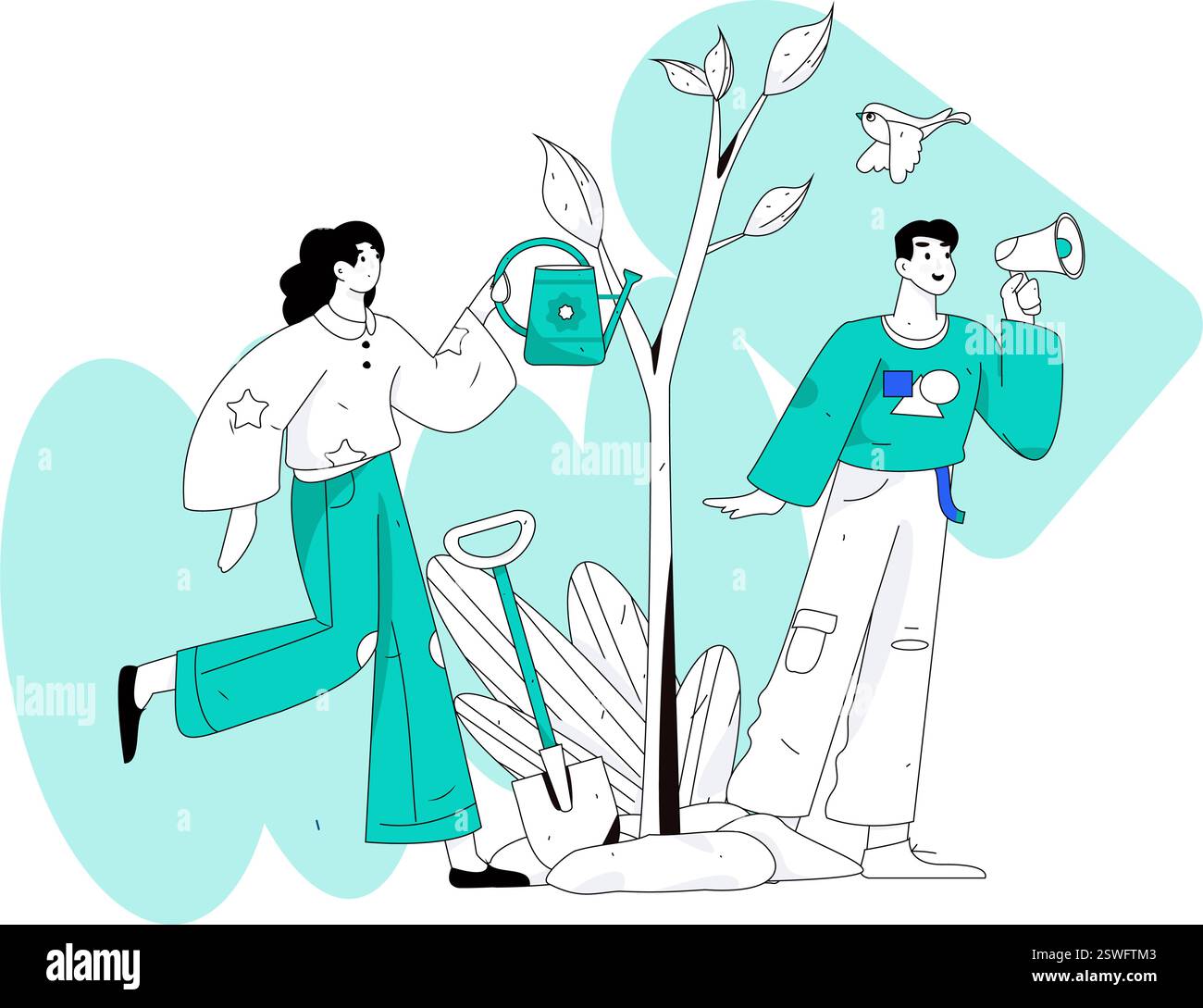 Business collaboration cloud computing flat vector concept operation hand drawn illustration ...