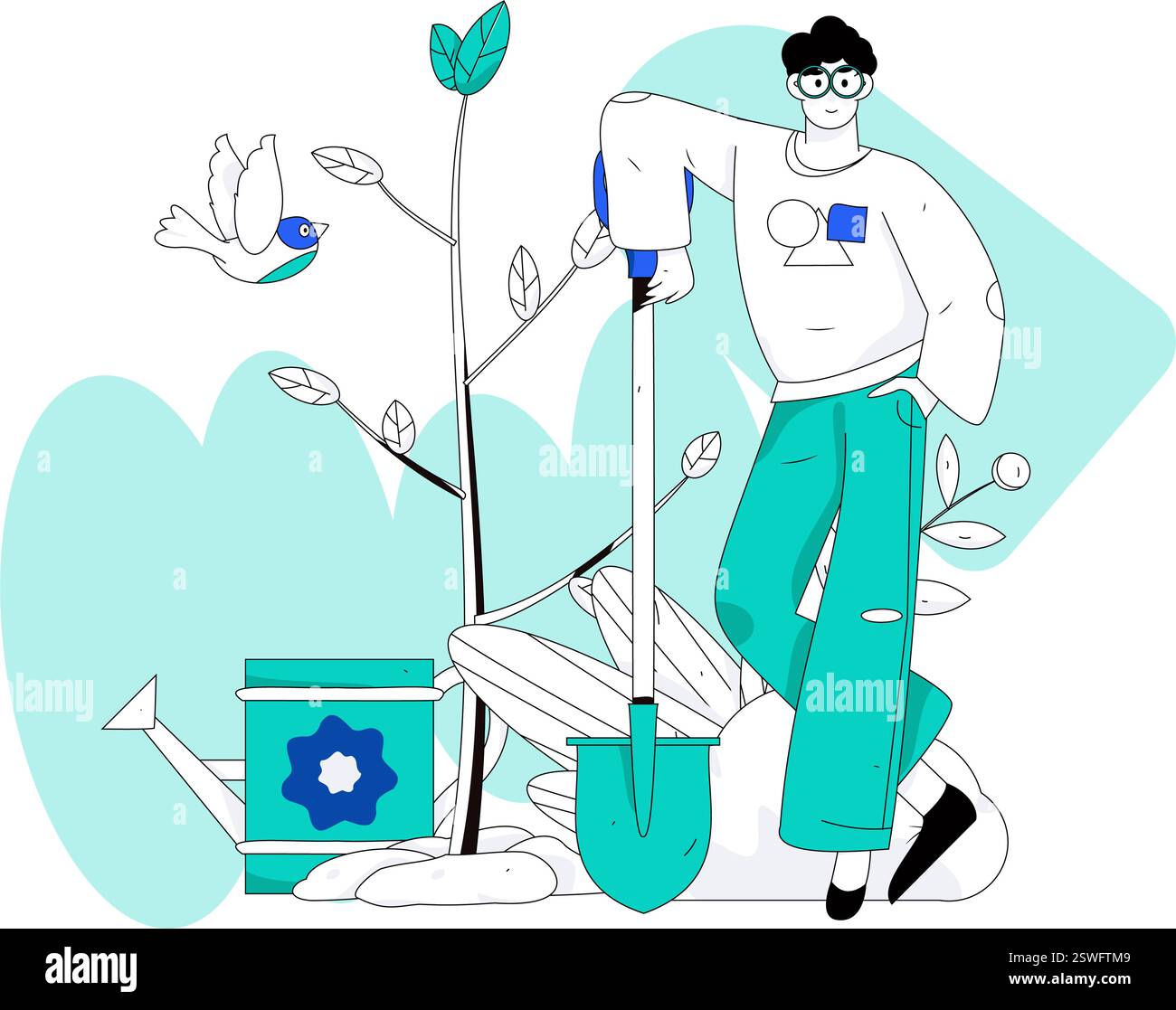 Business collaboration cloud computing flat vector concept operation ...