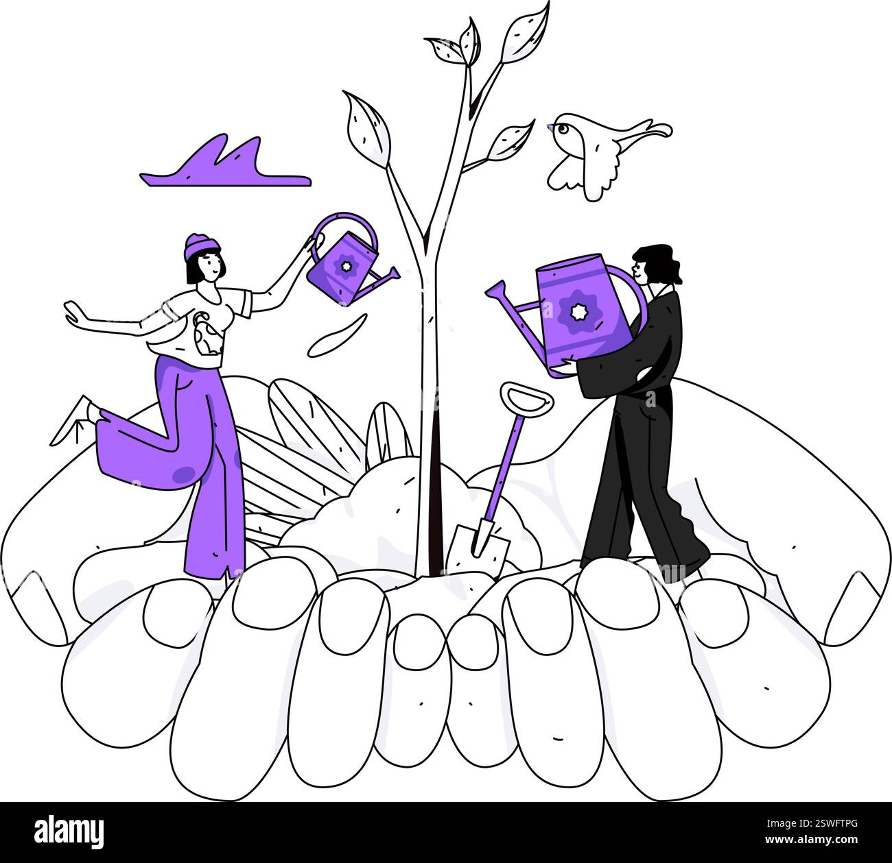 Business collaboration cloud computing flat vector concept operation ...