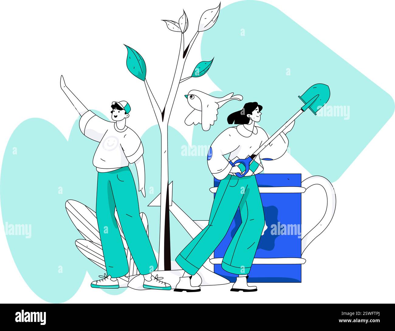 Business collaboration cloud computing flat vector concept operation ...