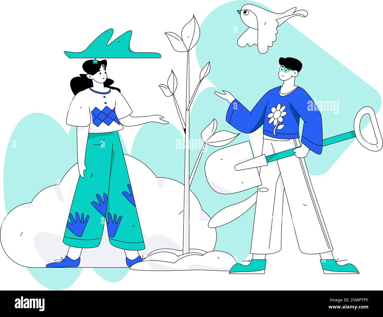 Business collaboration cloud computing flat vector concept operation ...