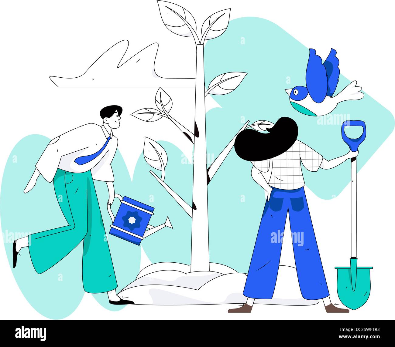 Business collaboration cloud computing flat vector concept operation hand drawn illustration ...