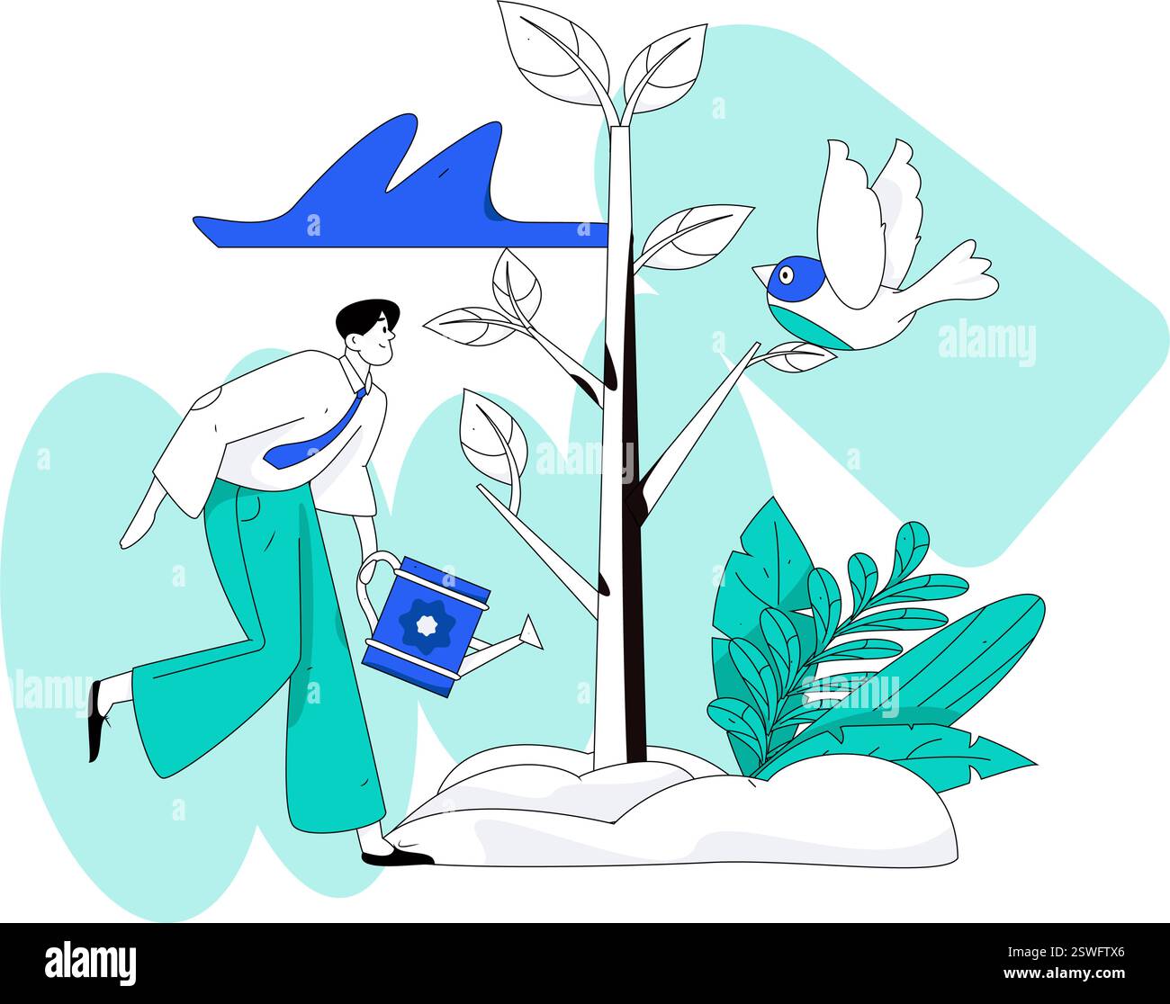 Business collaboration cloud computing flat vector concept operation ...